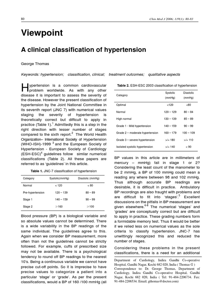 A Clinical Classification of Hypertension | PDF | Hypertension | Blood ...