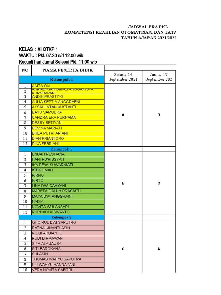 Jadwal Drill PKL OTKP | PDF