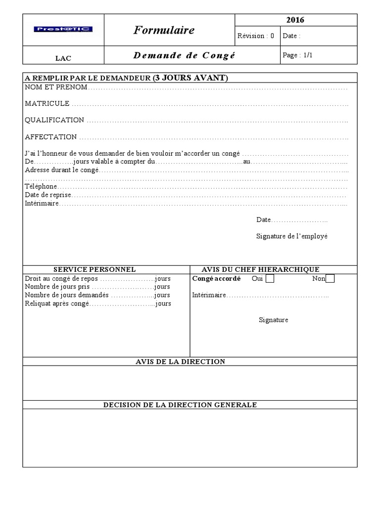 Demande de Congé Formulaire | PDF
