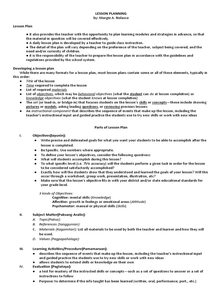 Title of The Lesson Time Required To Complete The Lesson | PDF | Lesson ...