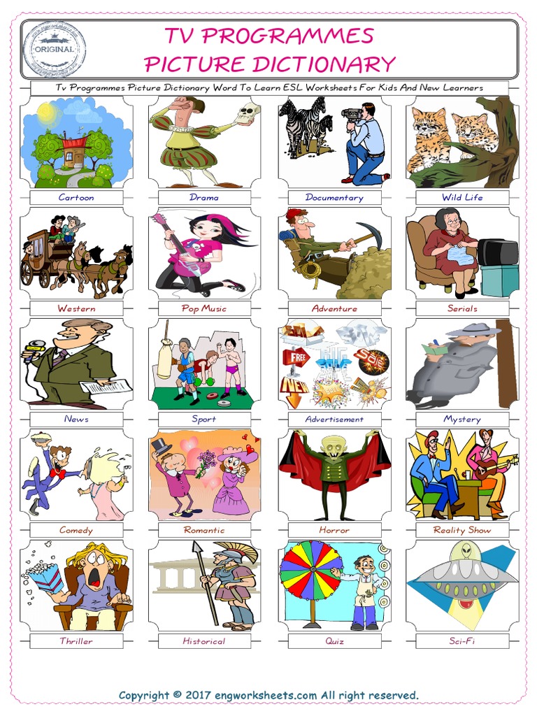 TV Programmes Picture Dictionary Word To Learn ESL Worksheets For Kids and New Learners 2572 | PDF