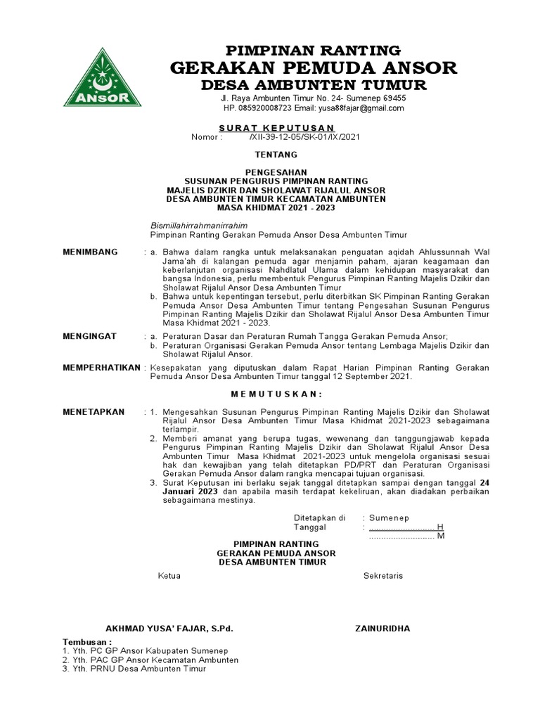 07 Format Surat Keputusan (SK-01) Mdsra PR | PDF
