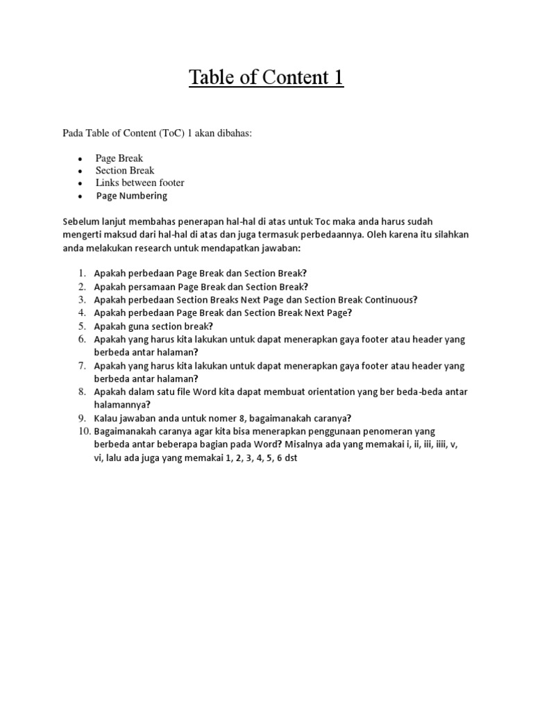 Table of Content 1 (Soal Teori) | PDF