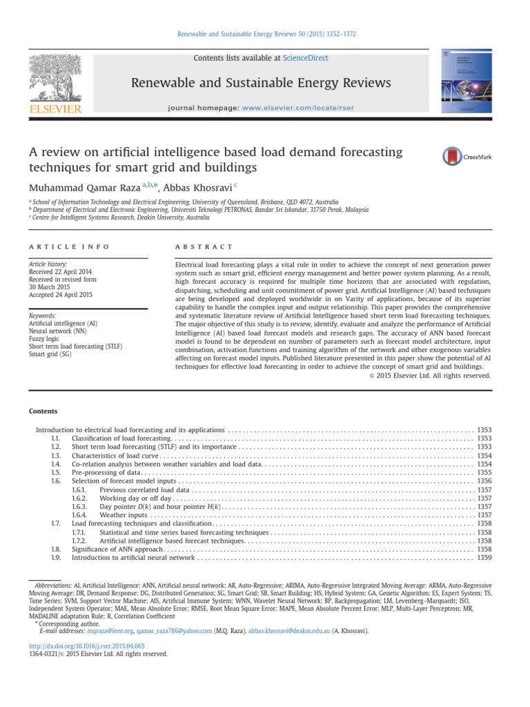 Renewable and Sustainable Energy Reviews: Muhammad Qamar Raza, Abbas ...