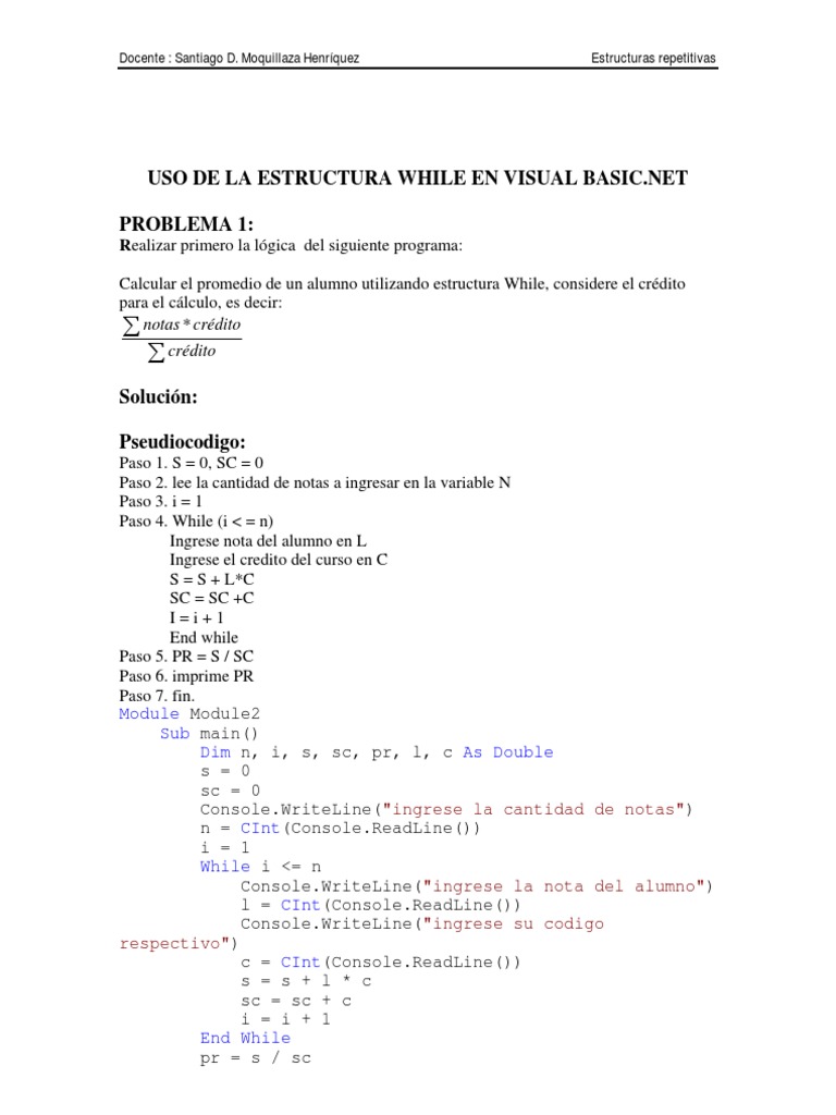 Uso de La Estructura While en Visual | PDF