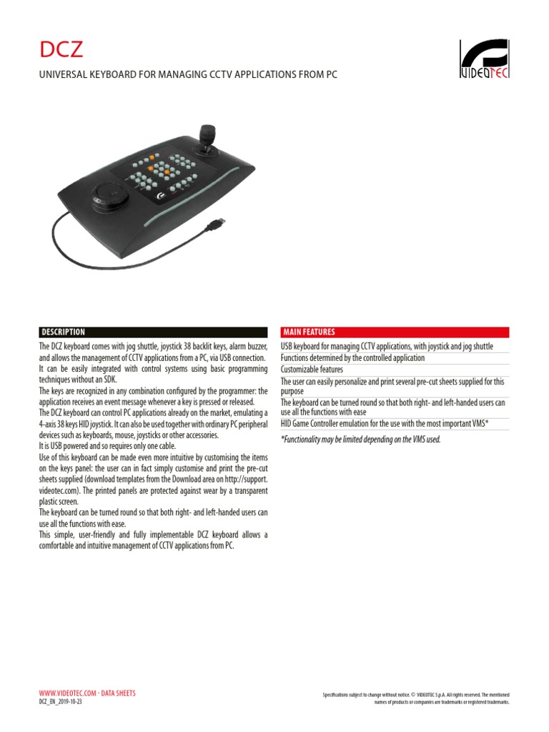 Universal Keyboard For Managing CCTV Applications From PC: Description ...