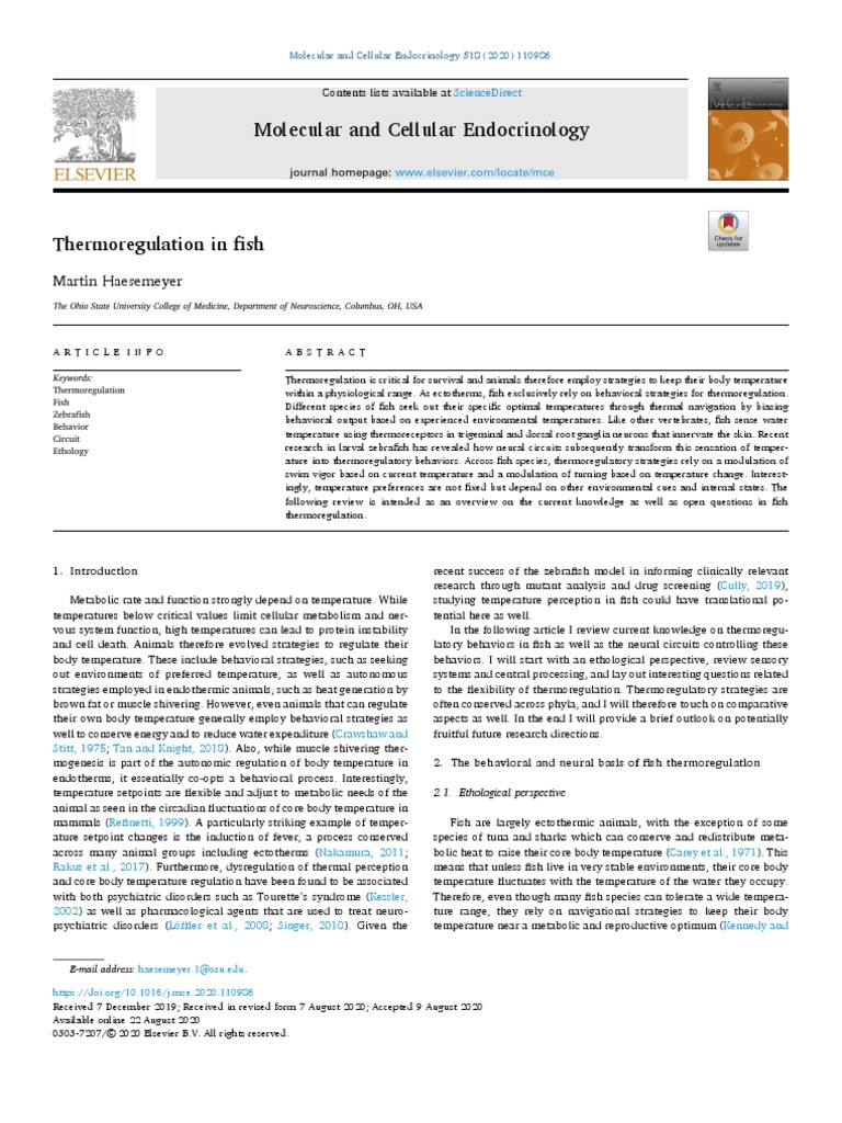 Molecular and Cellular Endocrinology-Thermoregulation in Fish | PDF ...