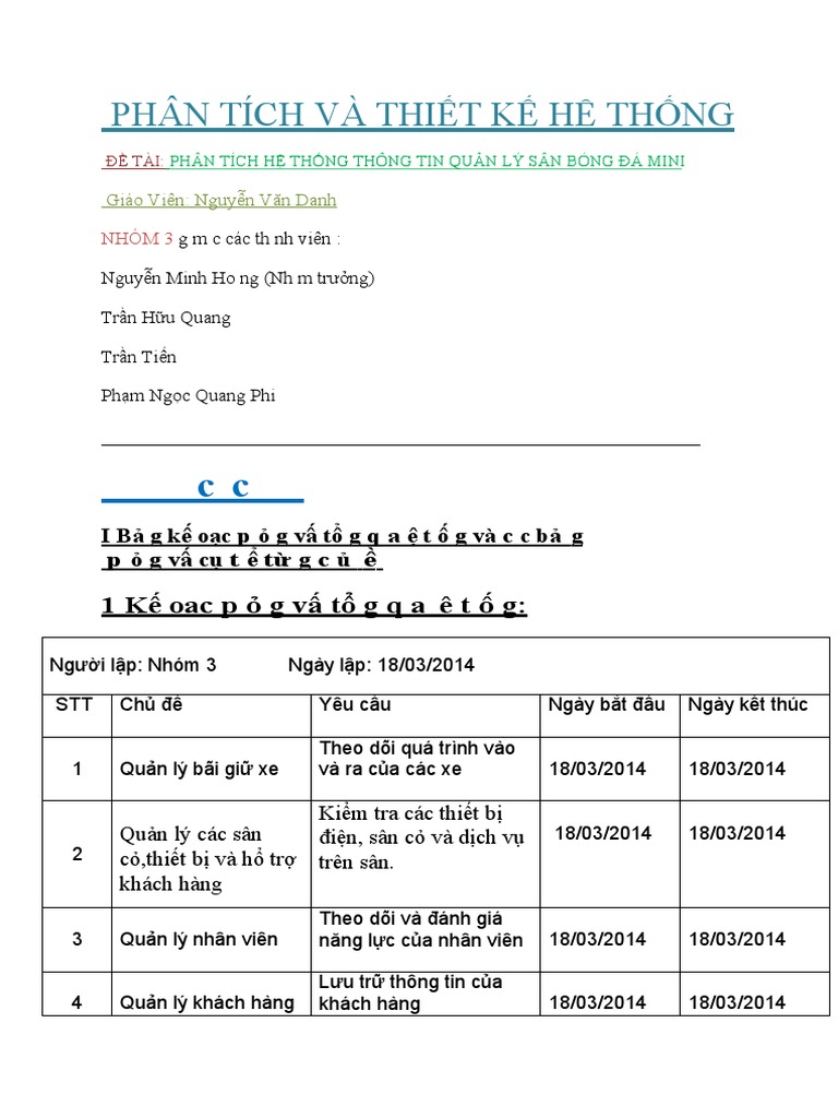 Phan Tich He Thong Thong Tin Quan Ly San Bong Da Min | PDF