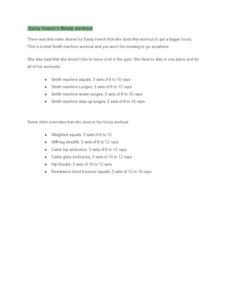 Daisy Keech's Booty Workout | PDF | Wellness