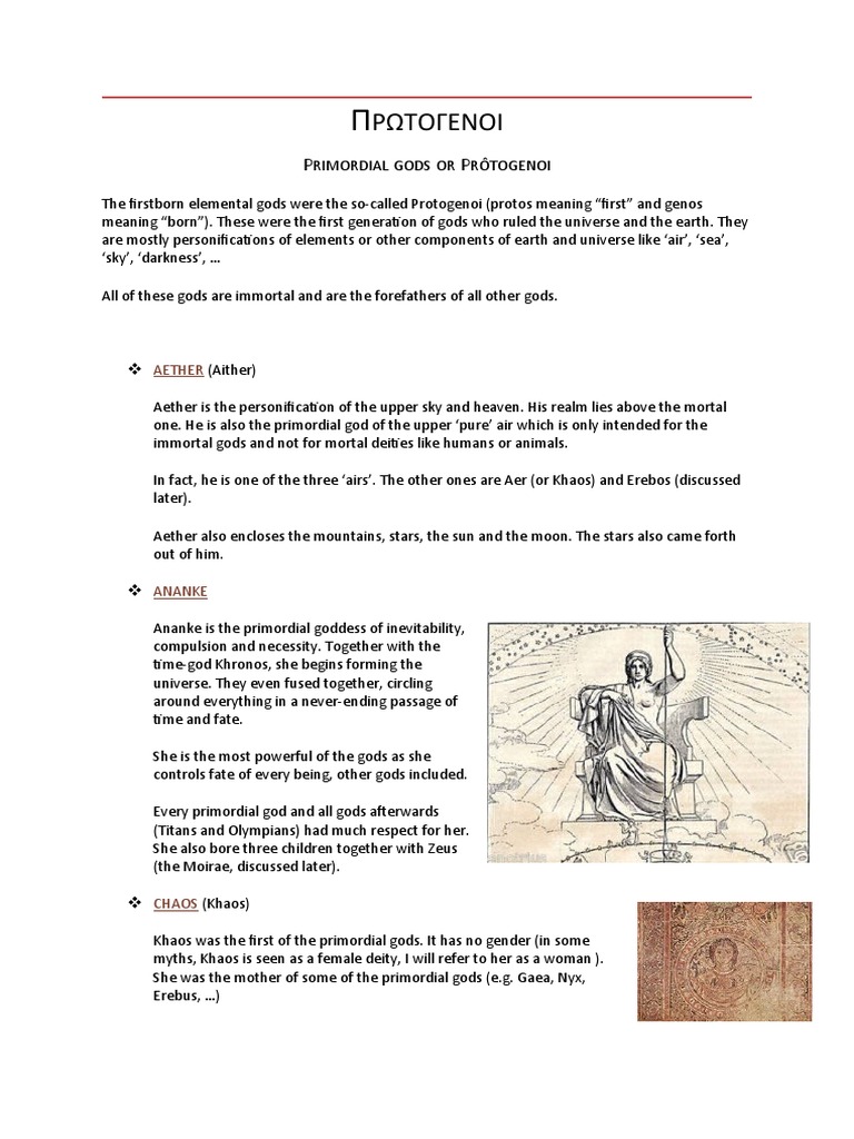 Primordial Gods | PDF | Greek Deities | Greek Gods