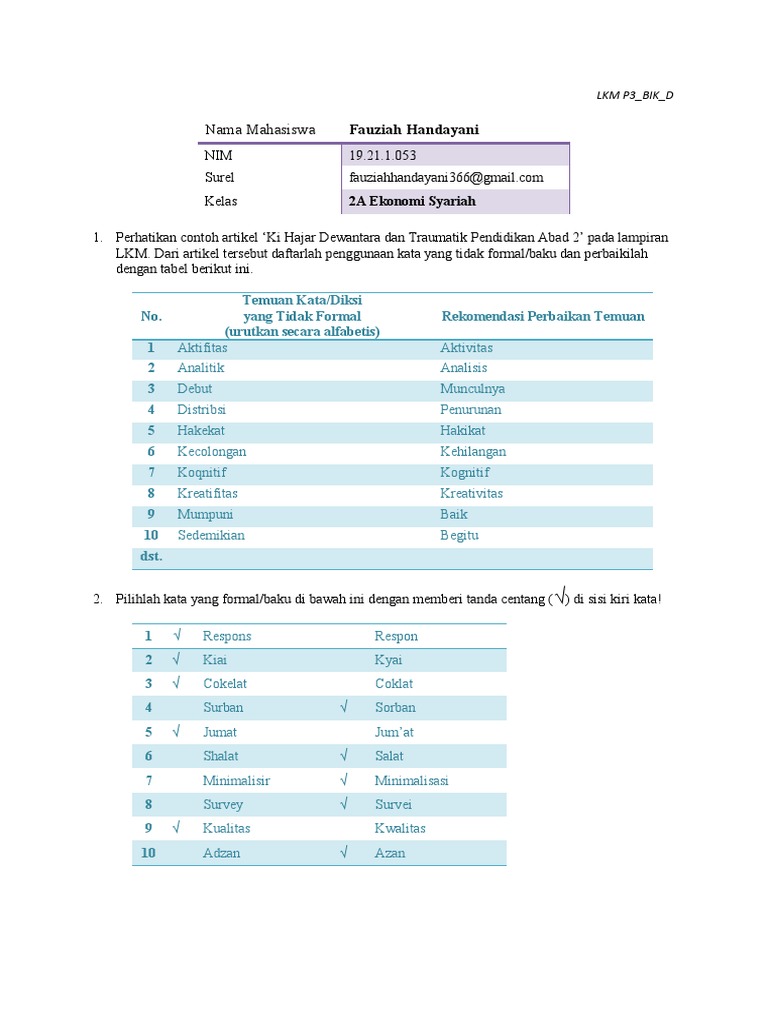 2 LKM P3 - Diksi | PDF