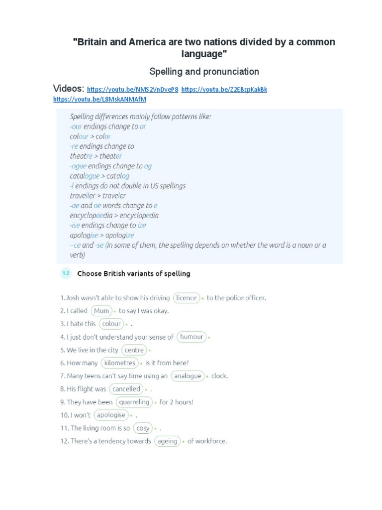 Spelling and Pronunciation Videos:: Britain and America Are Two Nations ...