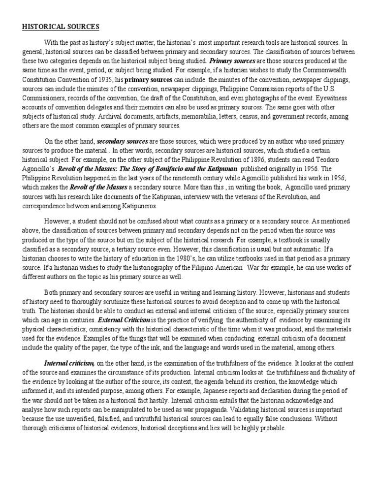 Classification of Historical Sources | PDF | Primary Sources