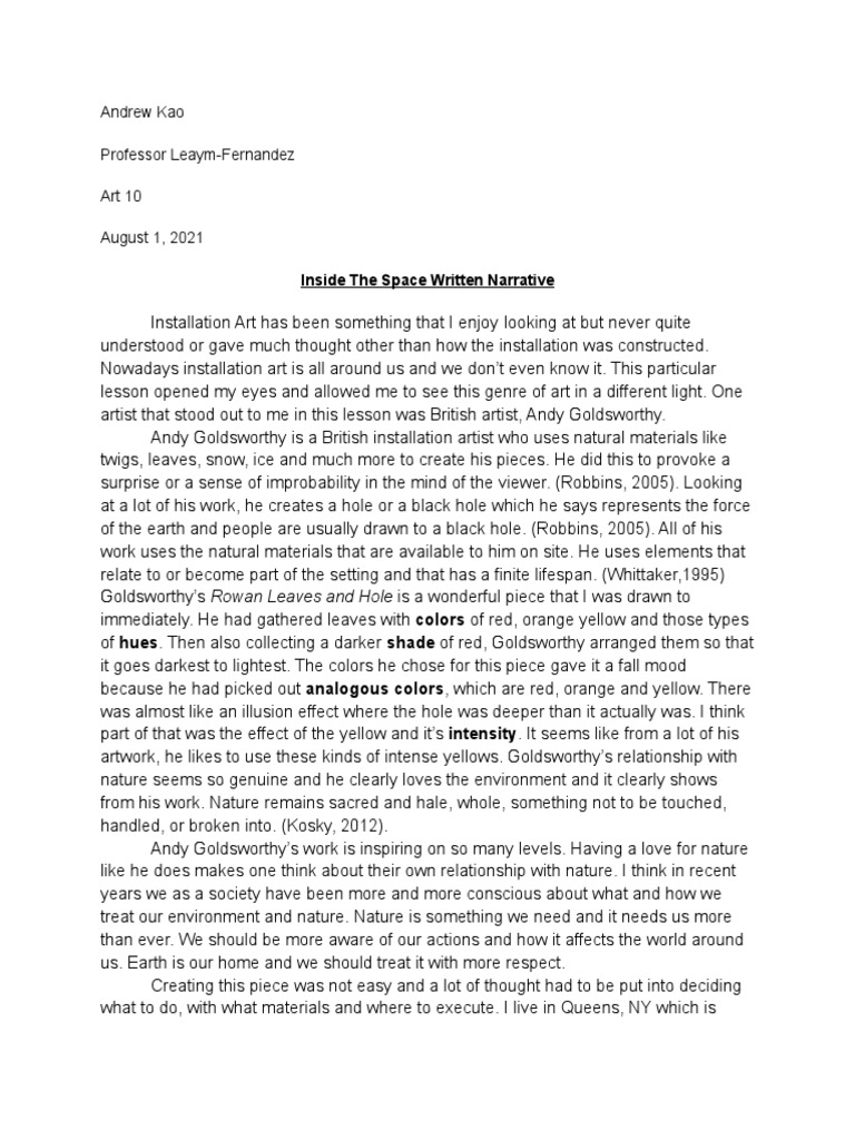 Inside The Space Written Narrative | PDF