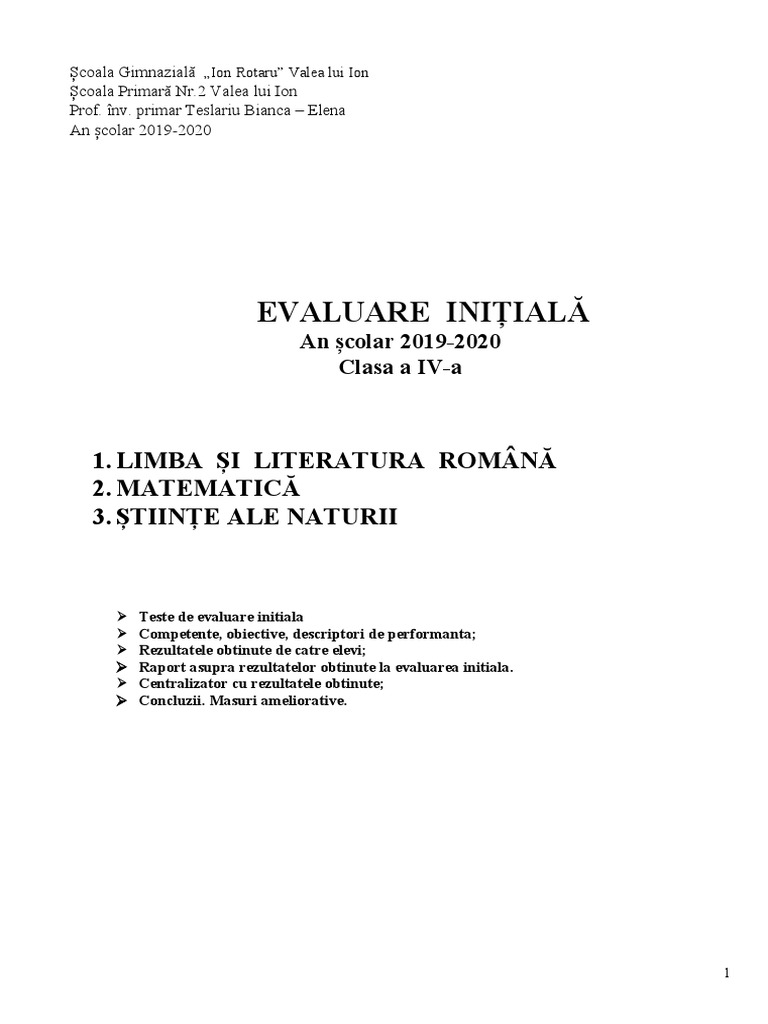 Evaluare Initiala A IV A | PDF