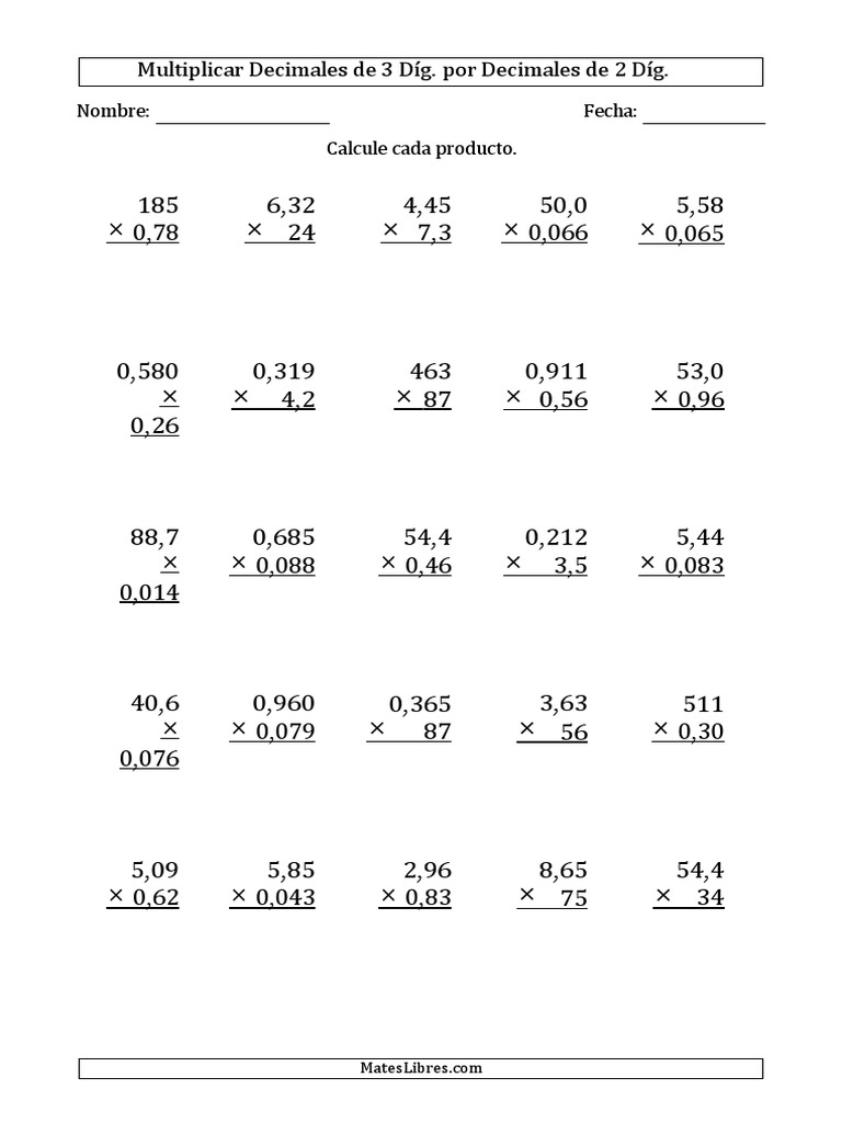 Decimales Multiplicacion 0302 Varios 001.1518363975 | PDF