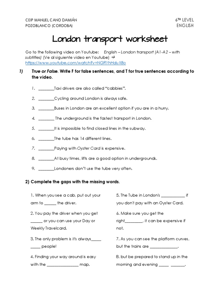 London Transport Worksheet | PDF | Business