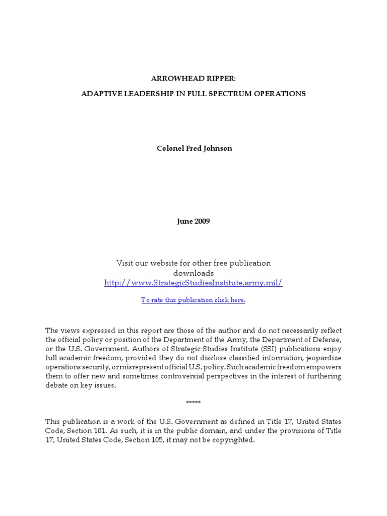 Arrowhead Ripper Adaptive Leadership in Full Spectrum Operations Pub922 ...