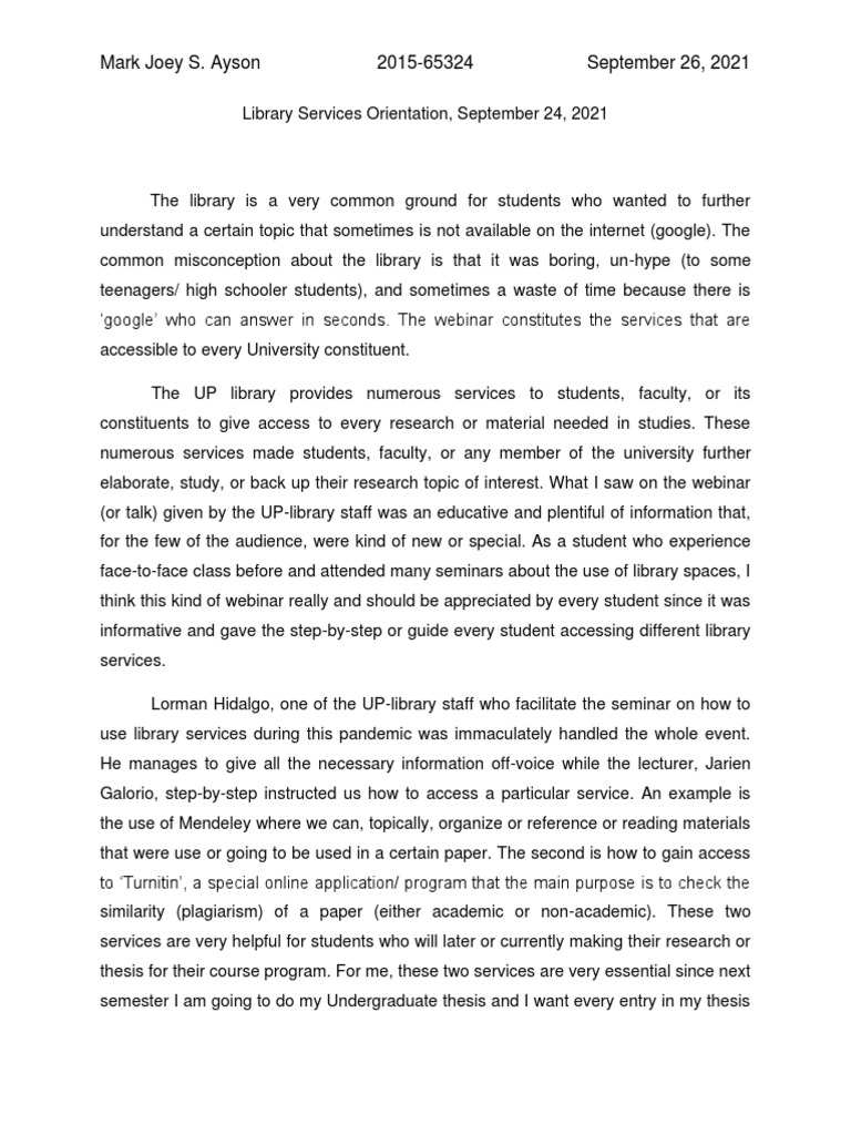 UPLB Library Reaction Paper | PDF | Libraries | Learning