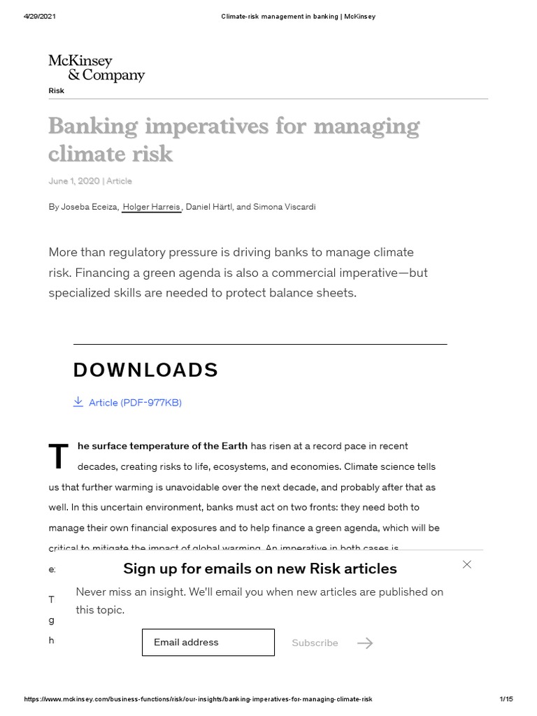 Climate-Risk Management in Banking - McKinsey | PDF | Risk | Climate Change