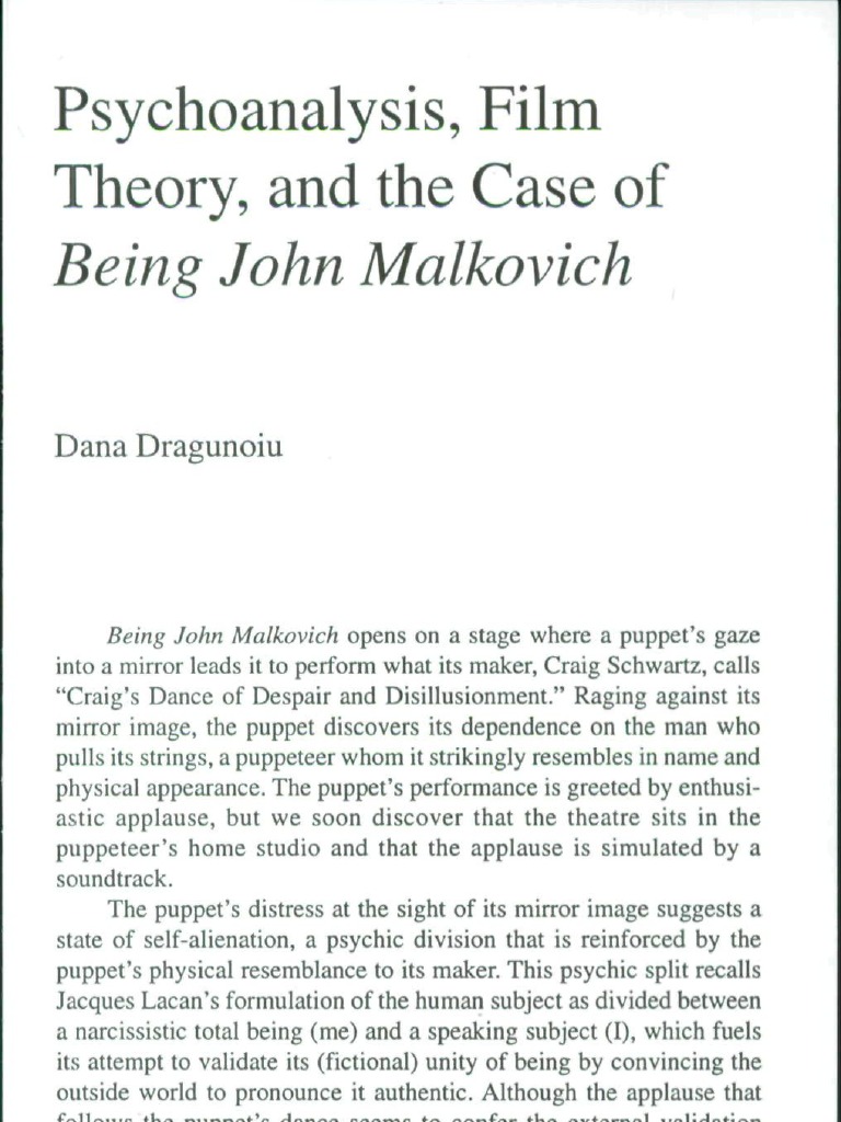 Being John Malkovich: Psychoanalysis, Film Theory, and The Case of ...