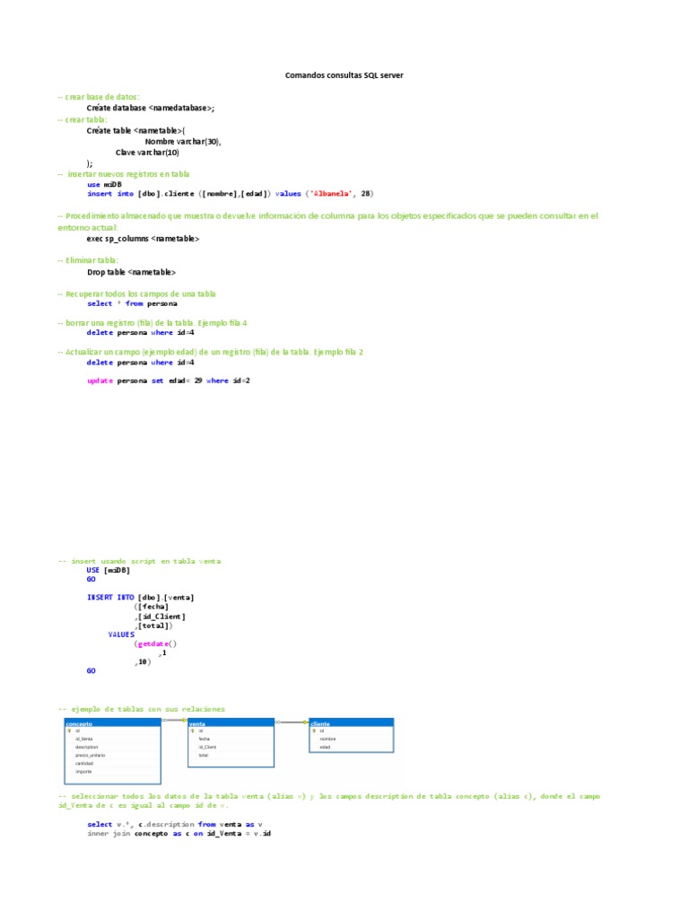 Comandos Consultas SQL Server | Descargar gratis PDF | SQL | Datos