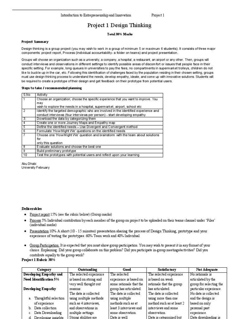Revised Project 1 Guidelines and Rubric | PDF | Design Thinking | Prototype