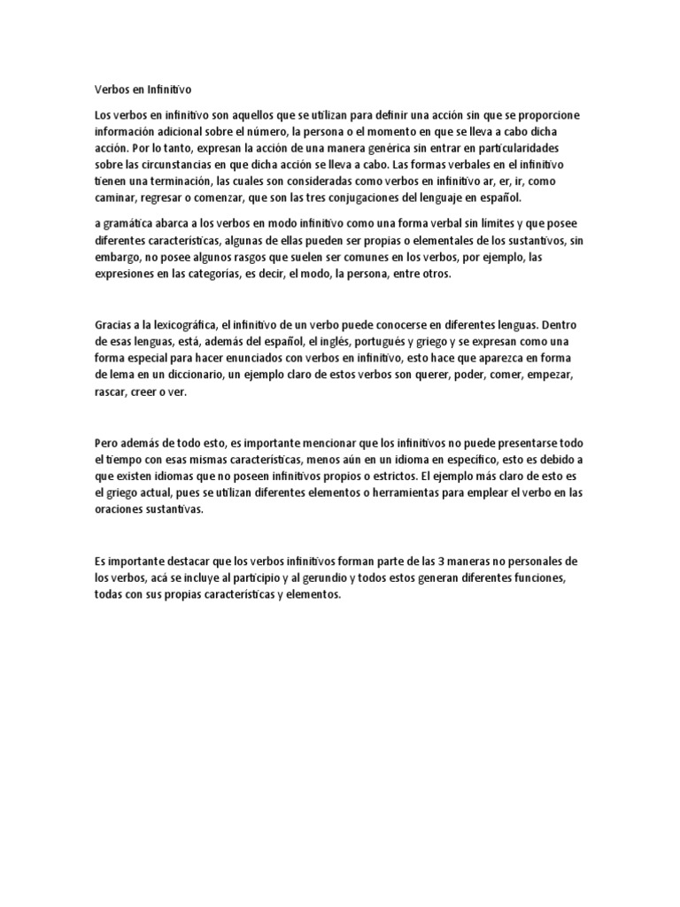 Verbos en Infinitivo: Definición y Usos | PDF | Artes del Lenguaje y ...