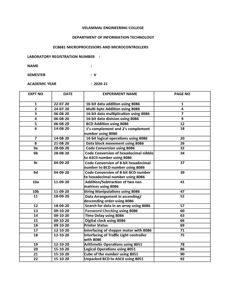 MPMC Lab Record | Download Free PDF | Pointer (Computer Programming) | Binary Coded Decimal