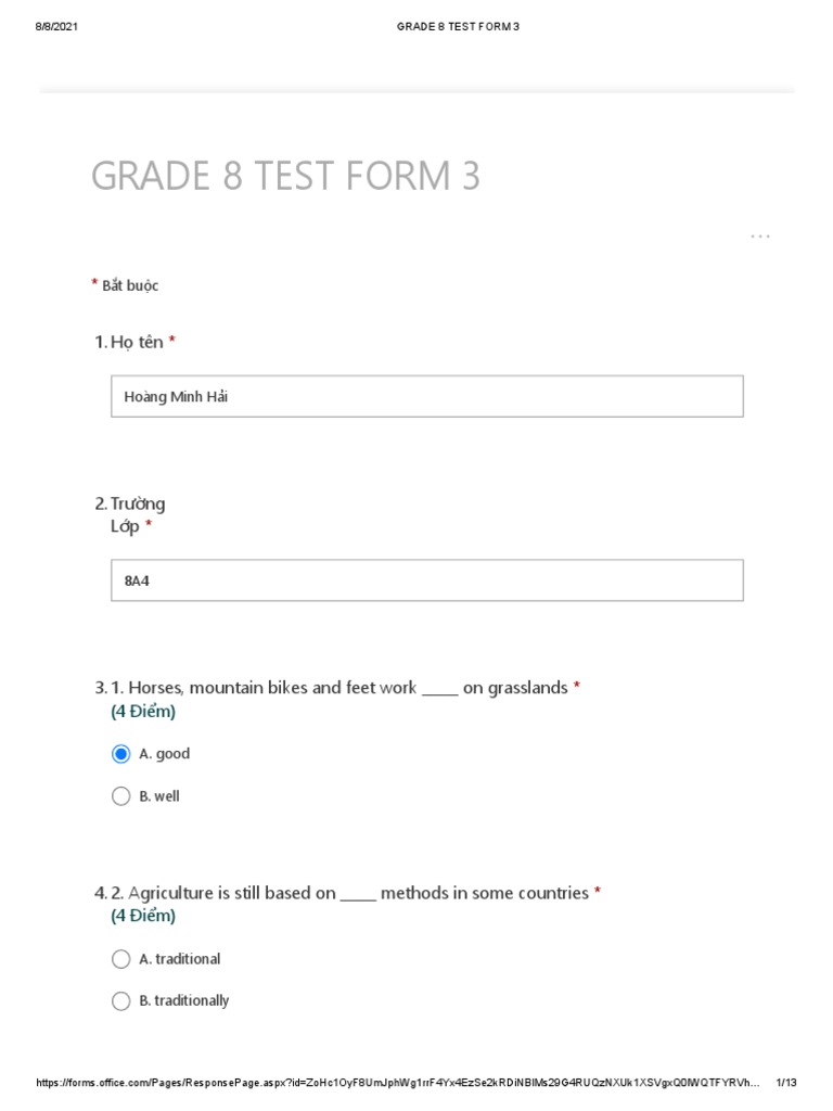 HaiHM - TiengAnh - Test - GRADE 8 TEST FORM 3 | PDF | Rural Area | Suburb