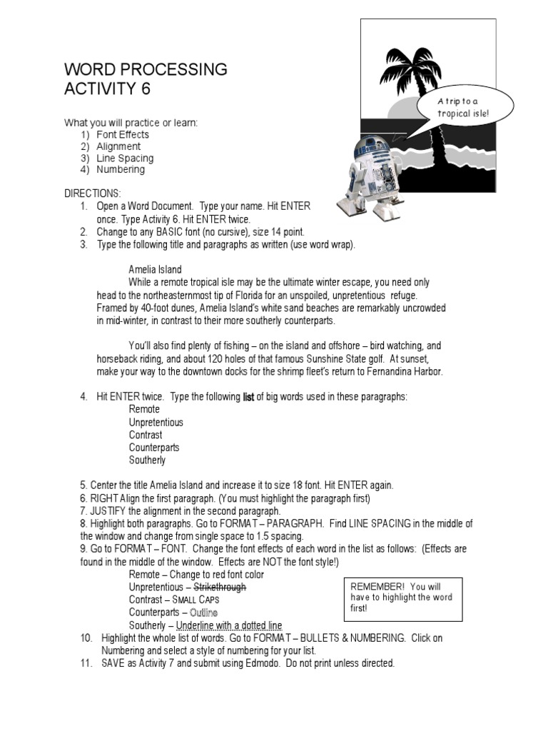 Word Processing Activity 6: What You Will Practice or Learn: 1) Font ...