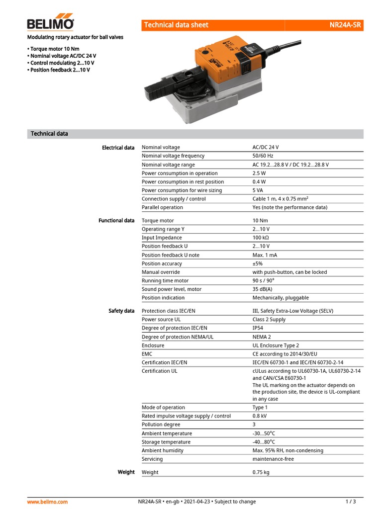 Modulating Rotary Actuator NR24A-SR | PDF | Switch | Electric Motor