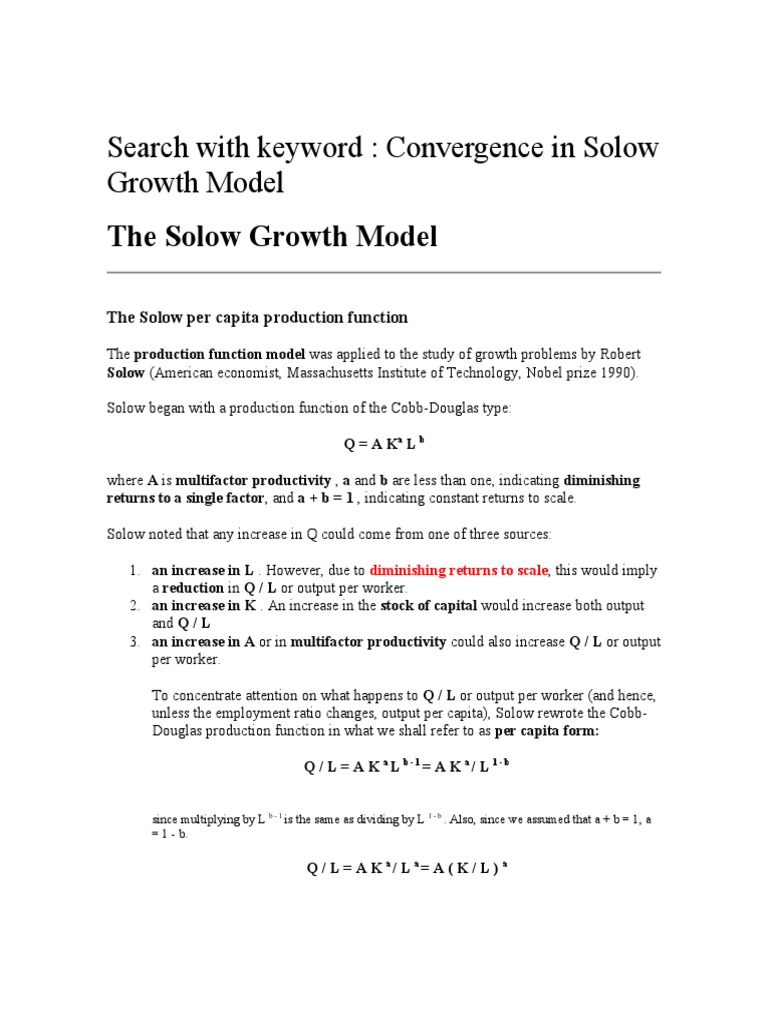 Convergence in the Solow Growth Model: Capital Accumulation ...