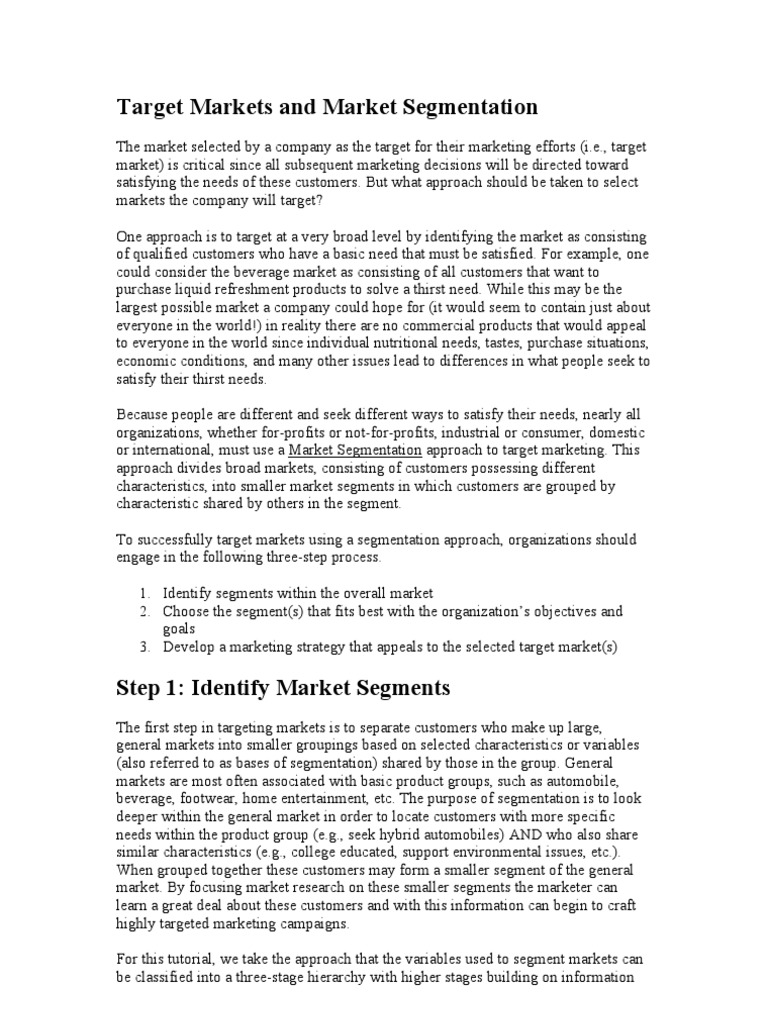 Target Markets and Market Segmentation | PDF | Market Segmentation ...