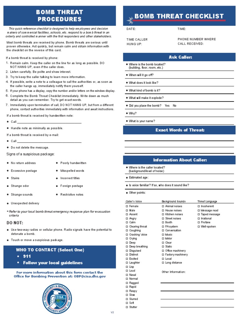 Bomb Threat Response Checklist | PDF | Communication