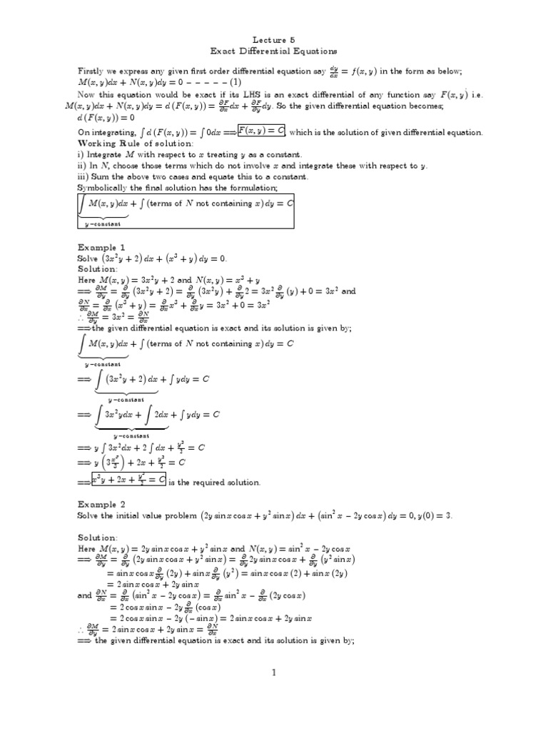 Exact Differential Equations Solutions (Alternate Method) | Download ...
