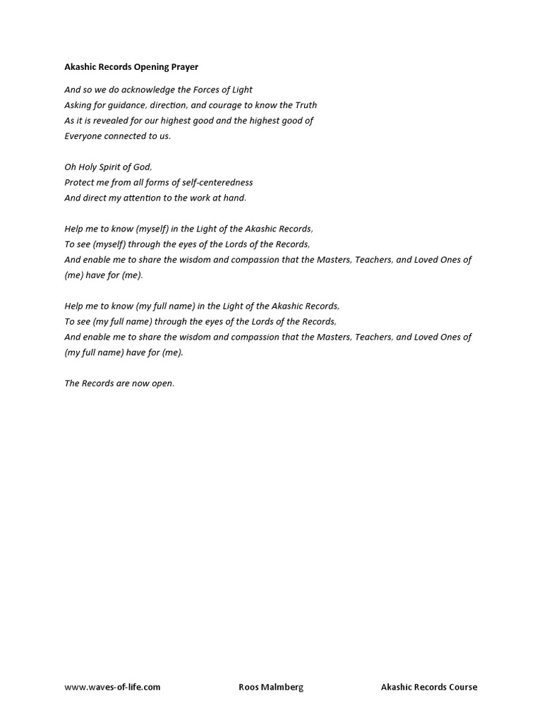 Akashic Records Opening Prayer | PDF