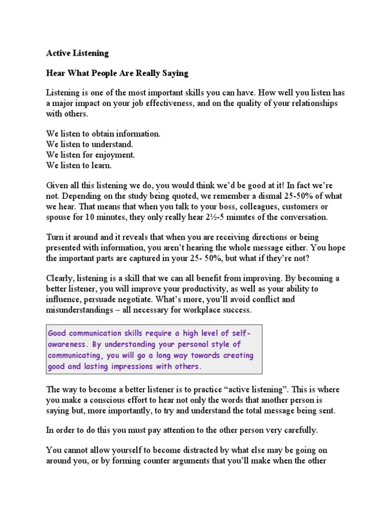 Active Listening | PDF | Body Language | Communication