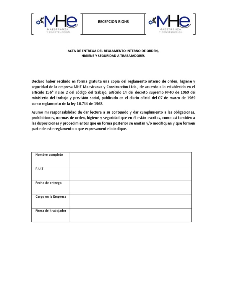 Acta de Entrega Del Reglamento Interno de Orden | PDF