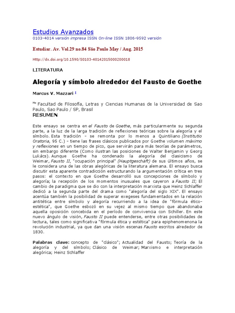Alegoría y símbolo en Fausto de Goethe | PDF | Johann Wolfgang von ...