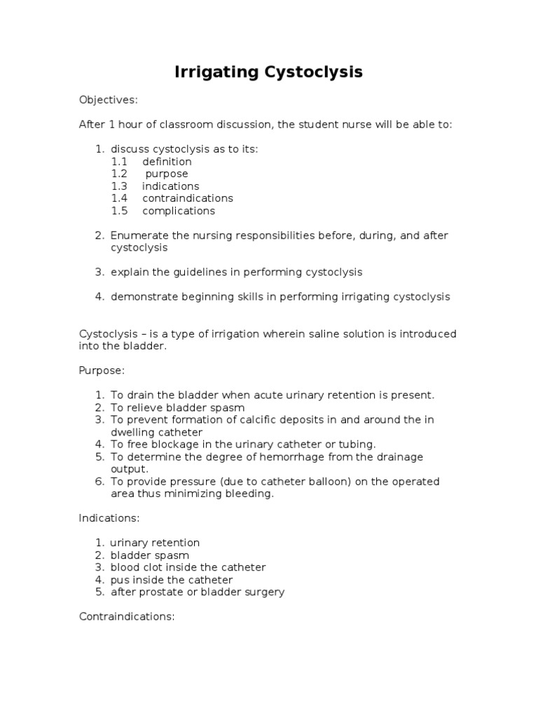 Irrigating Cystoclysis