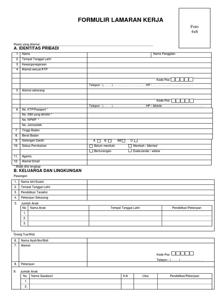 Form Data Isian Calon Karyawan | PDF