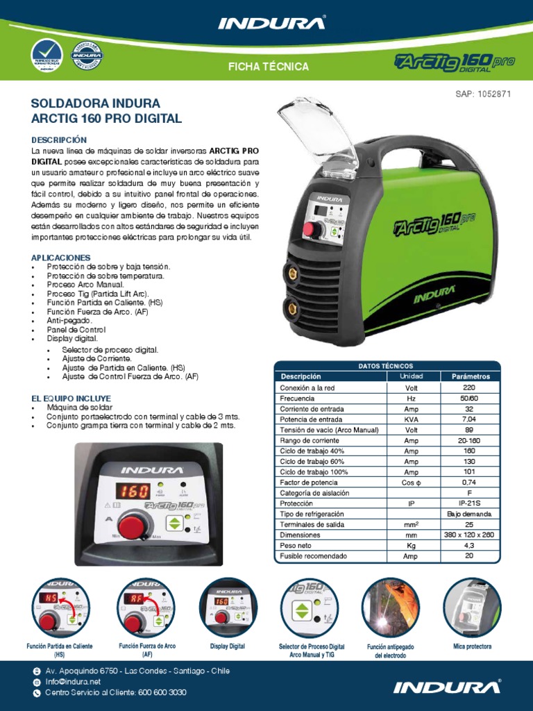 Soldadora Indura Arctig 160 Pro Digital: Ficha Técnica Ficha Técnica | PDF | Soldadura ...
