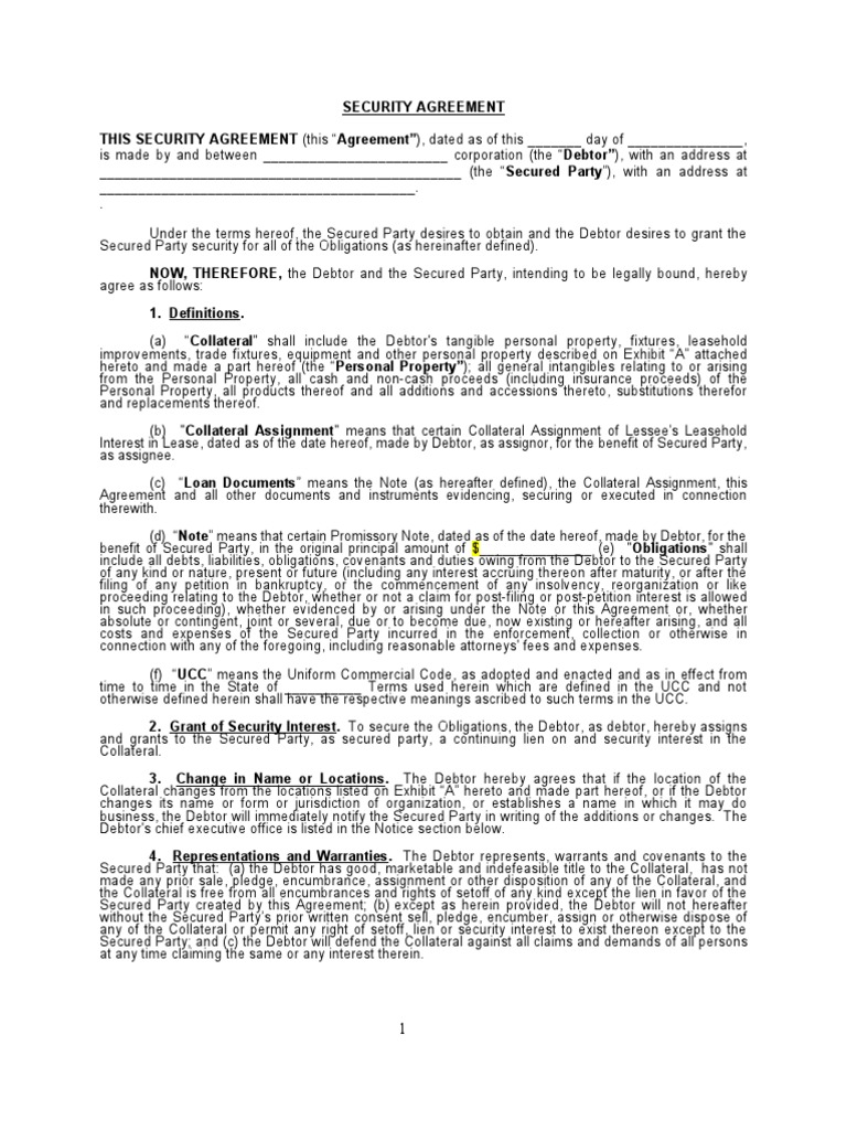 UCC SecurityAgreement | PDF | Security Interest | Assignment (Law)