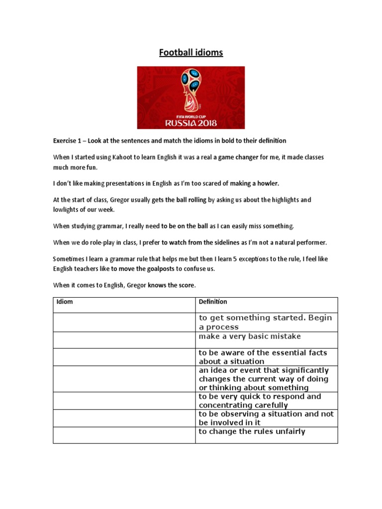 Football Idioms: To Get Something Started. Begin A Process | PDF ...