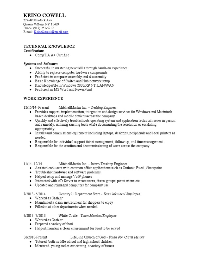 Dice Resume CV Keino Cowell | PDF | Microsoft Windows | Desktop Computer