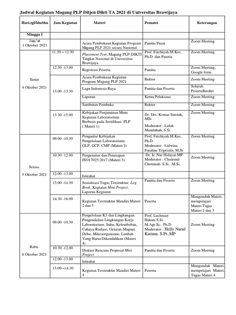 Jadwal Magang PLP 2021 | PDF