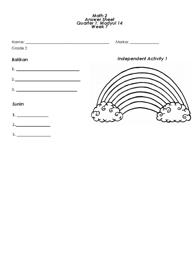 Math-2 Week 7-q1 Answersheet | PDF