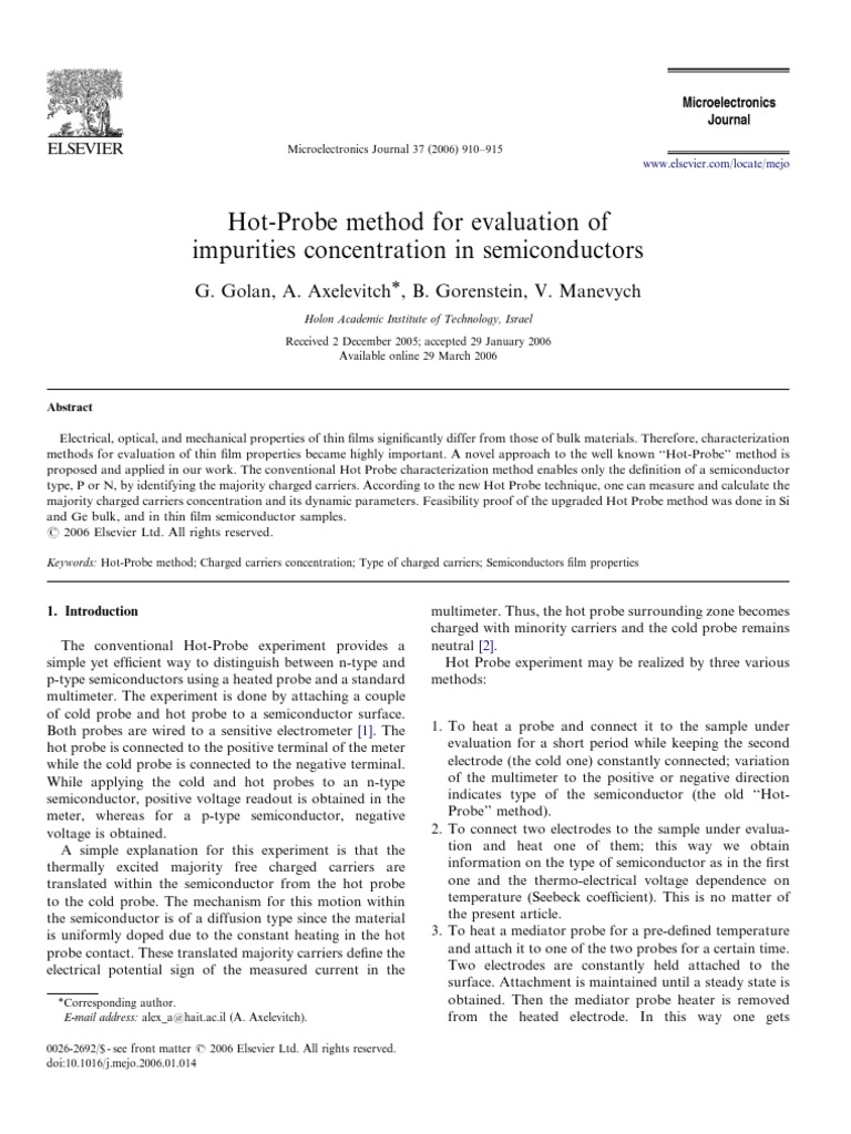Hot-Probe Method For Evaluation of | PDF | Semiconductors | Diffusion