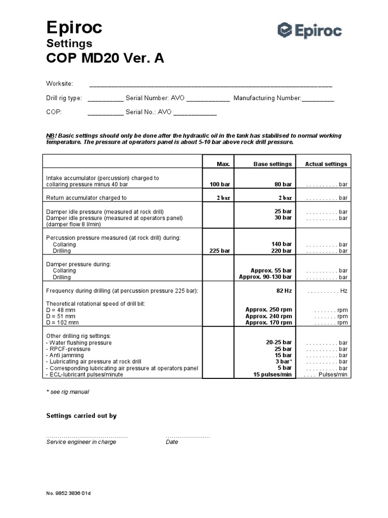 9852 3836 01d Settings COP MD20 Ver. A | PDF | Machines | Drilling Rig